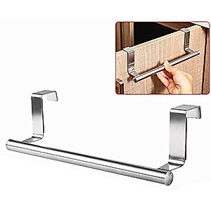 Stainless Steel Kitchen Towel Holder, Cupboard Door Towel Rack Bar Holders for Kitchen Cabinet Towel Rag Rack Over Door Towel Bar Hanger, Silver (9 inch)