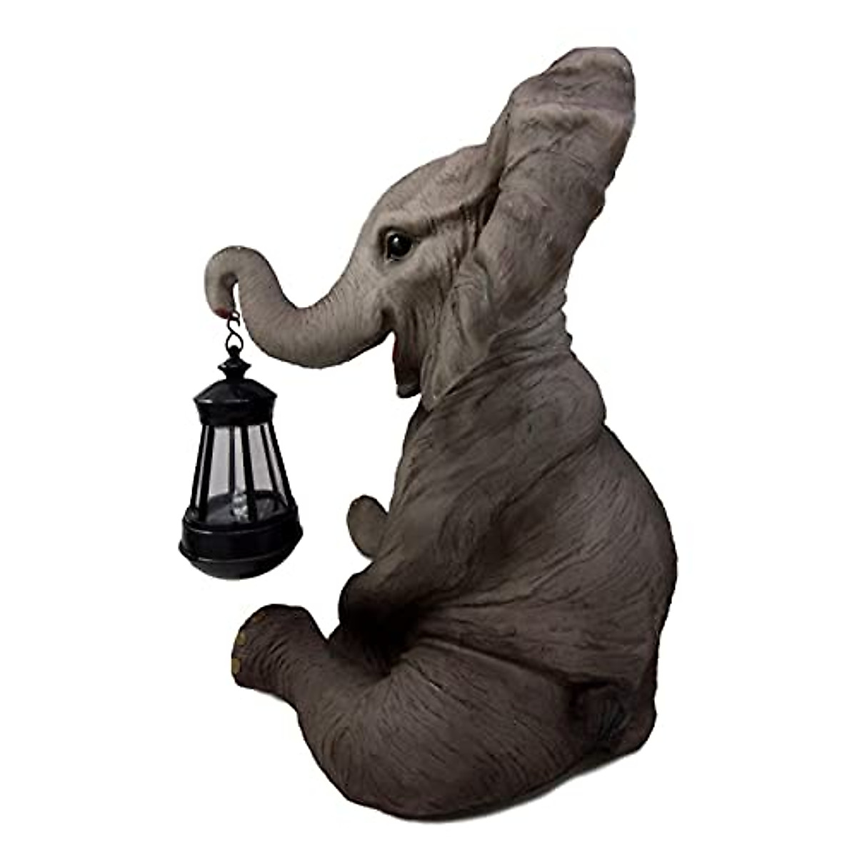Ebros Safari Savanna Wildlife Animal Melee Adorable Pachy Elephant Statue Home Patio Decor Figurine with Solar LED Light Lantern Lamp 13.75"H Guest Greeter Elephants Path Lighter Sculpture
