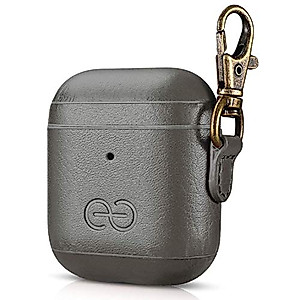 Dreem Om AirPods 1 & 2 Case Cover with Keychain Clip, Vegan Leather Airpods Case for Men & Women, Luxury Earbuds Accessory for Apple iPhone - Grey