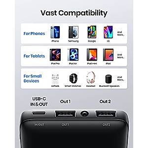 GETIHU Portable Charger, 3A High Speed 10000mAh LED Display USB C Power Bank, Tri-outputs Battery Pack with Flashlight Compatible with iPhone 14 13 12 11 Pro Samsung S22 Google LG iPad [2023 Upgraded]