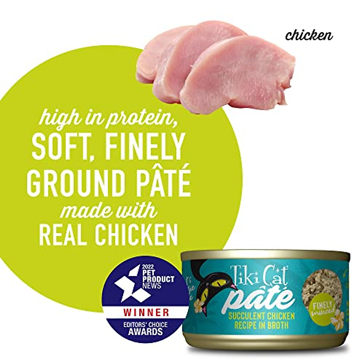 Tiki Cat Luau Pâté, Succulent Chicken Recipe in Broth, Grain-Free Balanced Nutrition Wet Canned Cat Food, for All Life Stages, 2.8 oz. Cans (Case of 12)