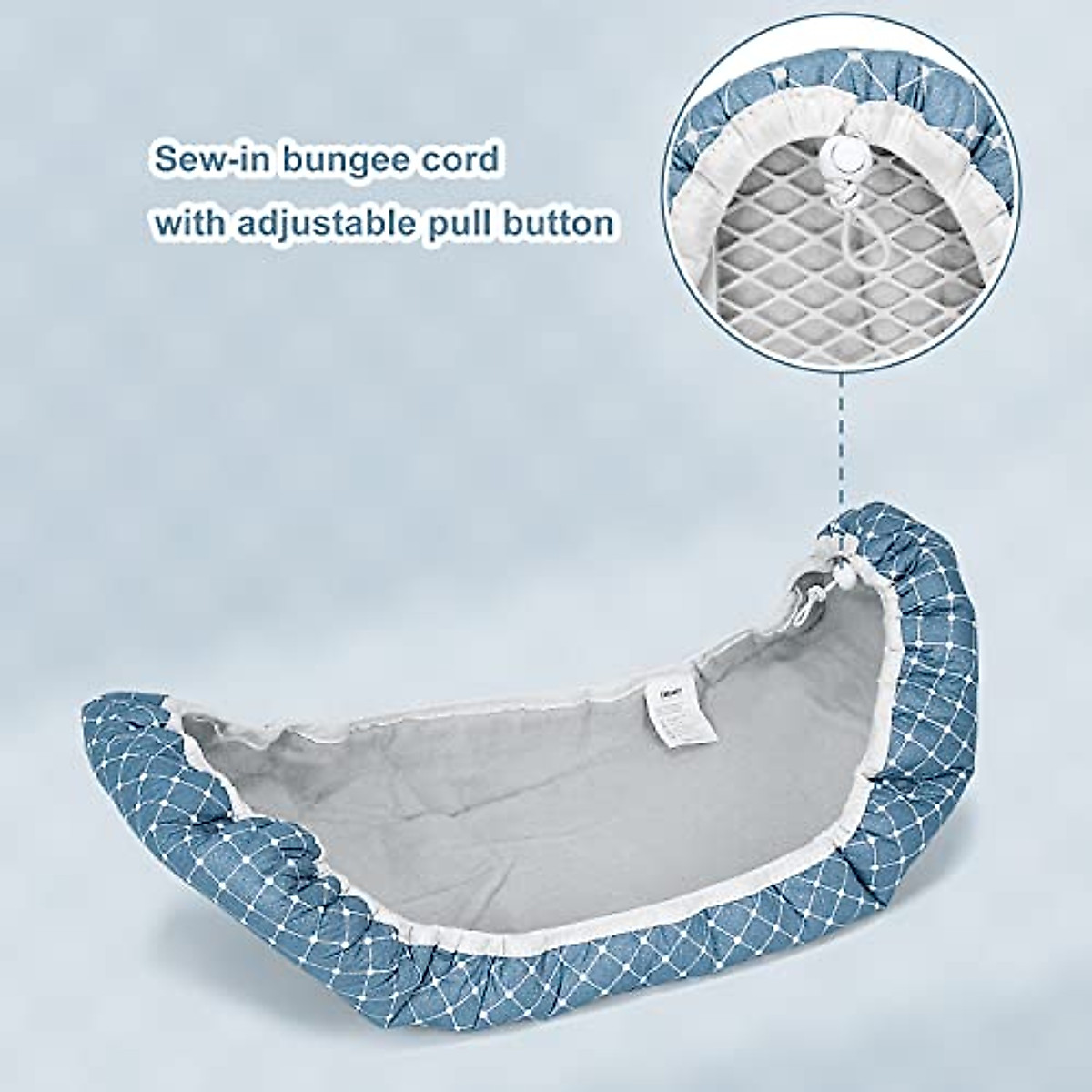 Duwee 12"x32" Heat Resistance Metallic Table Top Ironing Board Cover Durable Thicken Felt Material Padding, with Elastic Cord, Easy to Handle and Fits Board Beautifully (Blue White B)