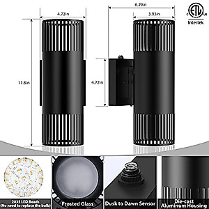 APOTO Dusk to Dawn Outdoor Wall Light Fixture,11W LED Up and Down Porch Light,3000K|4000K|5000K Exterior Wall Sconce Wall Mount,Aluminum Wall Lamp,IP44 Waterproof Outside Lights for House Front Door