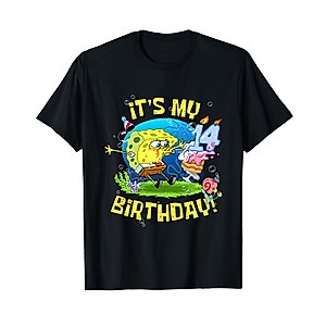 Mademark x SpongeBob SquarePants - Spongebob It's My 14th Birthday Cake B-Day Kids Spongebob T-Shirt