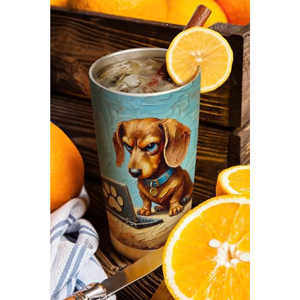 ORCAE 20oz Funny The Deadline Dachshund Tumbler, Gifts for Dachshunds Lovers, Friends, Colleagues Gifts, Stainless Steel Double Wall Vacuum Insulated Coffee Mug, Travel Cup with Lid - F