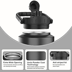 Arslo One Gallon Water Bottle, Large Insulated Water Jug With Handle, One Gallon Stainless Steel Water Bottle,Black, 128 oz