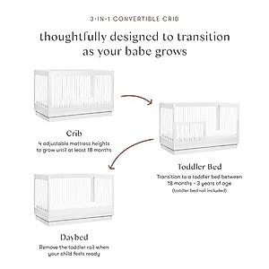 Babyletto Harlow Acrylic 3-in-1 Convertible Crib with Toddler Bed Conversion Kit in White with Acrylic Slats, Greenguard Gold Certified