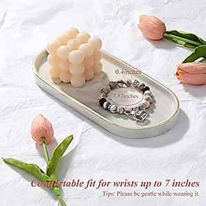 Emibele Healing Bracelets for Women, Beaded Bracelet Handmade Crystal Yoga Chakra Bracelet Stretch Rose Quartz Zebra Stone Good Luck Healthy Lava Rock Bracelet for Essential Oils Anxiety Stress Relief