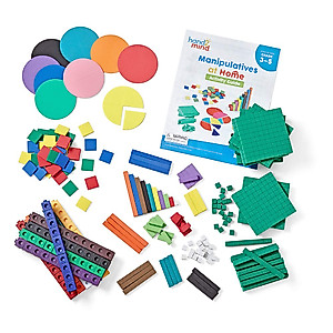 hand2mind - 93539 Take Home Math Manipulatives Kit for Kids, with Snap Cubes, Base Ten Blocks, Cuisenaire Rods, Angle Circles, and Color Tiles, Kindergarten Homeschool Supplies (293 Pieces)