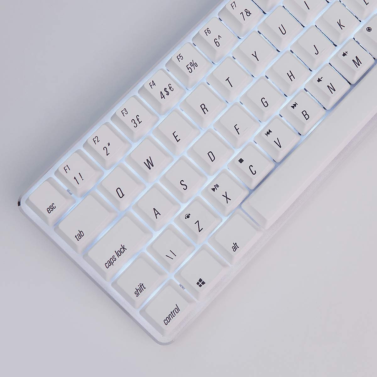 Qisan Mechanical Gaming Keyboard PBT Keycaps Gateron Blue Switch Mini 69 Keys(60%) Wired Keyboard with White Backlit UK QWERTY Layout Gaming Keyboard for Gaming Office