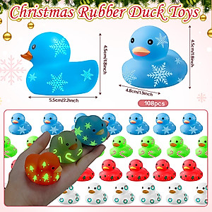 Poen 108 Pcs Christmas Glow in The Dark Rubber Ducks Christmas Rubber Ducks Bulk Light up Mini Rubber Duckies Bathtub Toys for Girls Boys Christmas Party Favors Birthday Pool Rewards (Cute Style)