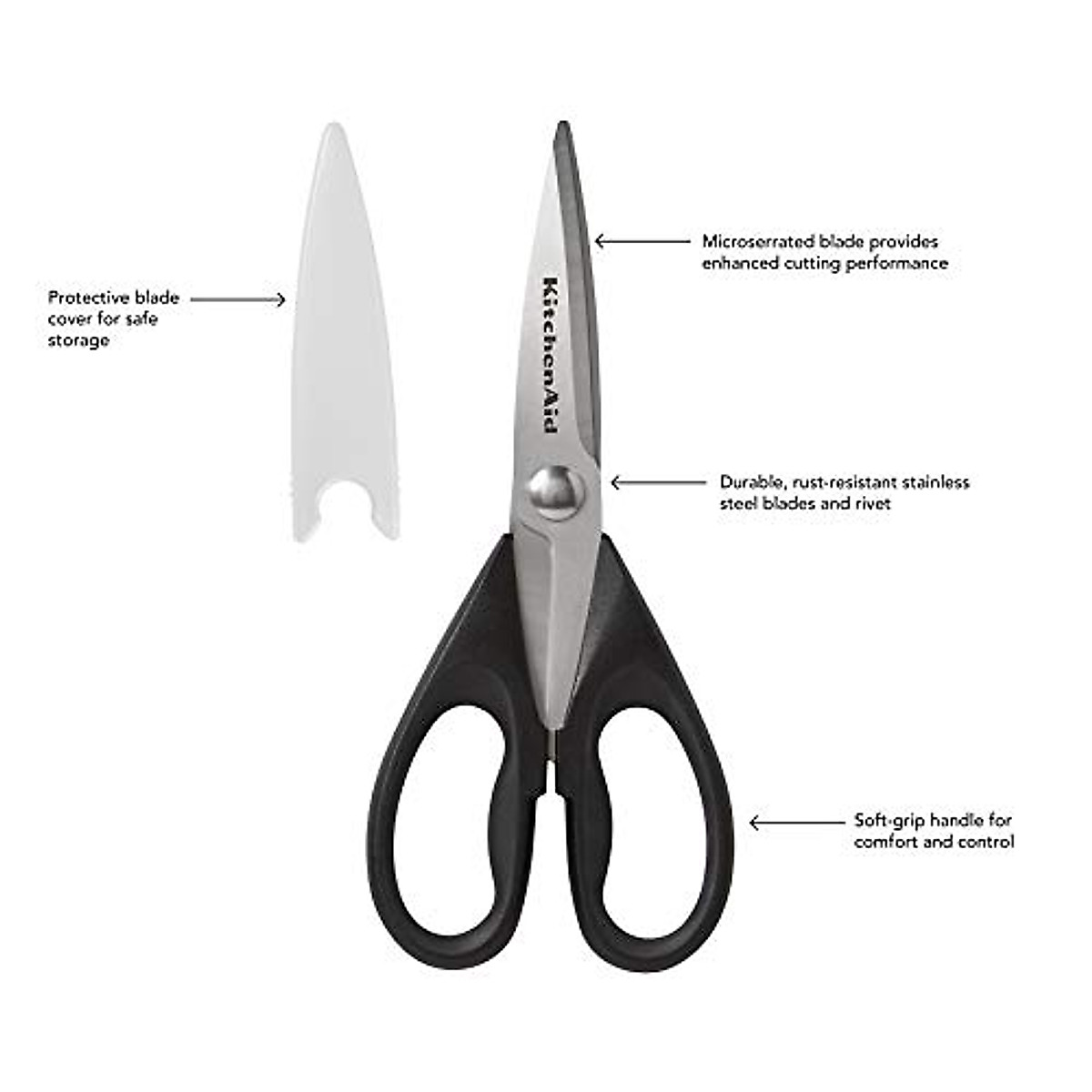 KitchenAid Classic Multifunction Can Opener/Bottle Opener, 8.34-Inch, Black & All Purpose Shears with Protective Sheath, One Size, Black