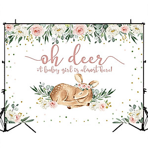 Avezano Woodland Baby Shower Backdrop Pink Floral Girl Deer Baby Shower Photo Background Greenery Fawn Oh Deer Baby Shower Backdrops (7x5ft, 83x59inch)