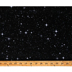 Fields Cotton Stars Night Sky Starry Galaxy Outer Space Black Fabric Print by The Yard (4SCI-1), 44 Inches