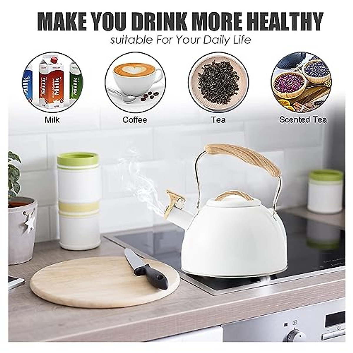 3L Whistling Tea Kettle Stainless Steel Teapot,Stainless Steel Cool Handle Tea Pot - Also for Gas Hob or Induction Heater▂20 * 23.5cm/7.78"*9.25"