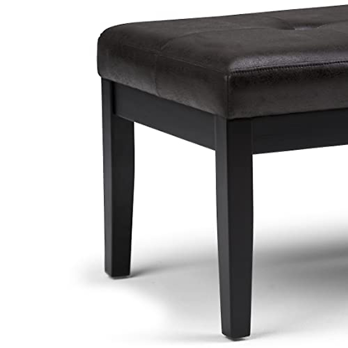 SIMPLIHOME Lacey 43 inch Wide Rectangle Ottoman Bench Distressed Black Tufted Footrest Stool, Faux Leather for Living Room, Bedroom, Contemporary Modern
