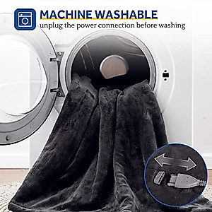 SEALY Heated Electric Blanket Queen Size, Flannel Electric Blanket with 10 Heating Levels & 1-12 Hours Auto Shut Off, Fast Heating Warming Blanket, Machine Washable, Grey, 84 x 90 Inch