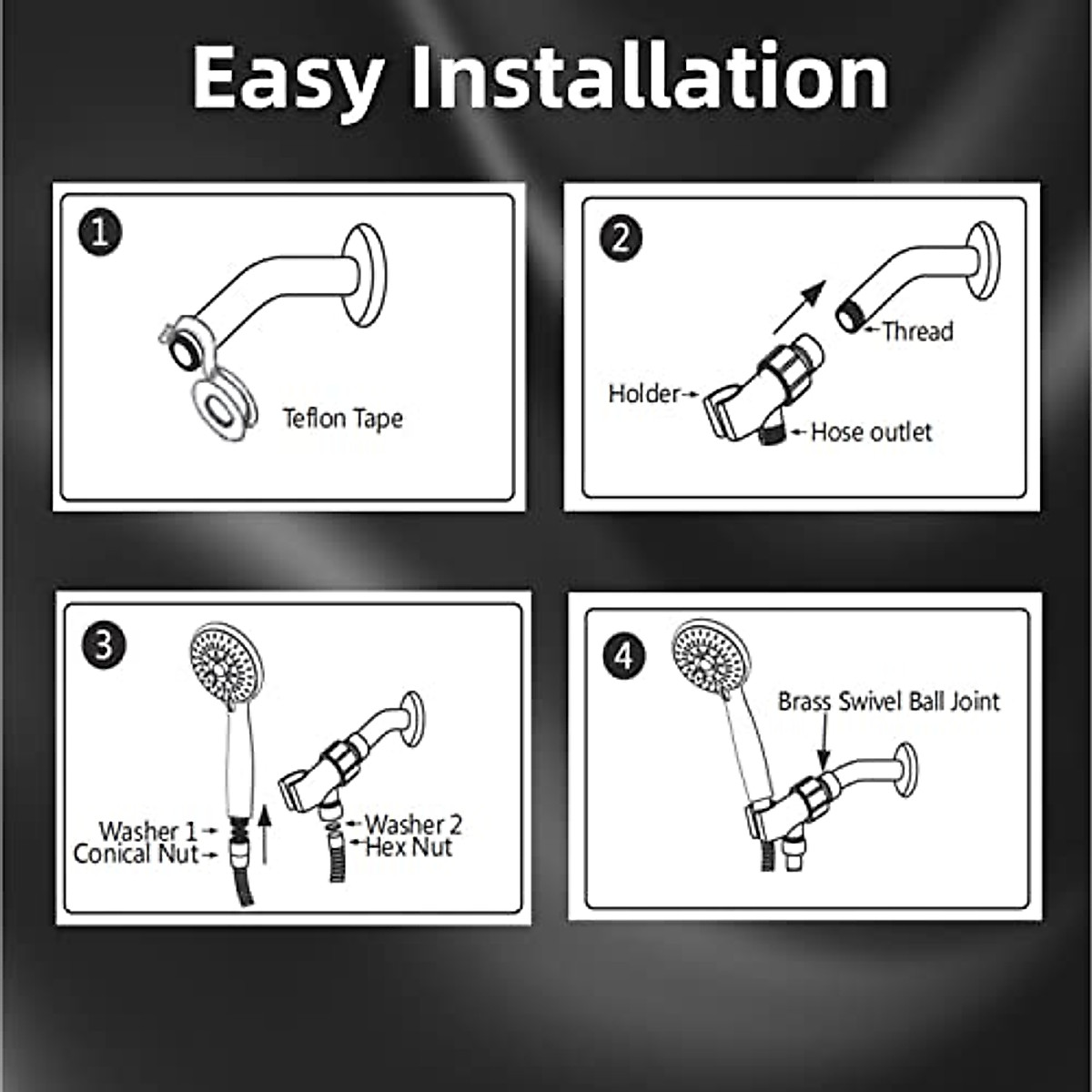 Likense High Pressure Shower Head with Handheld, 10 Spray Settings Water Saving Shower Heads with Stainless Steel Hose,Holder & PTFE Tape, Wider Silver Face for Tubs Tiles Walls Pets Cleaning