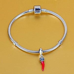 2025 Italian Horn Charms Dangle fit Pandora Lucky Bracelet, 925 Sterling Silver Italy Red Chili Pepper Pendant Beads with Regal Crown, Gifts for Grandma/Travel/Good Luck/Christmas