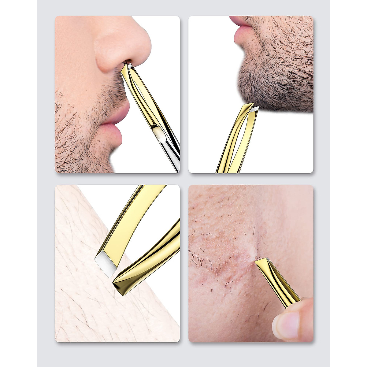 llano Tweezers, Professional Precision Eyebrow Tweezers for Women and Men, Stainless Steel Slanted Hair Removal Tweezers Plucker Makeup Tool for Brow, Facial Hair, Blackhead and Splinter