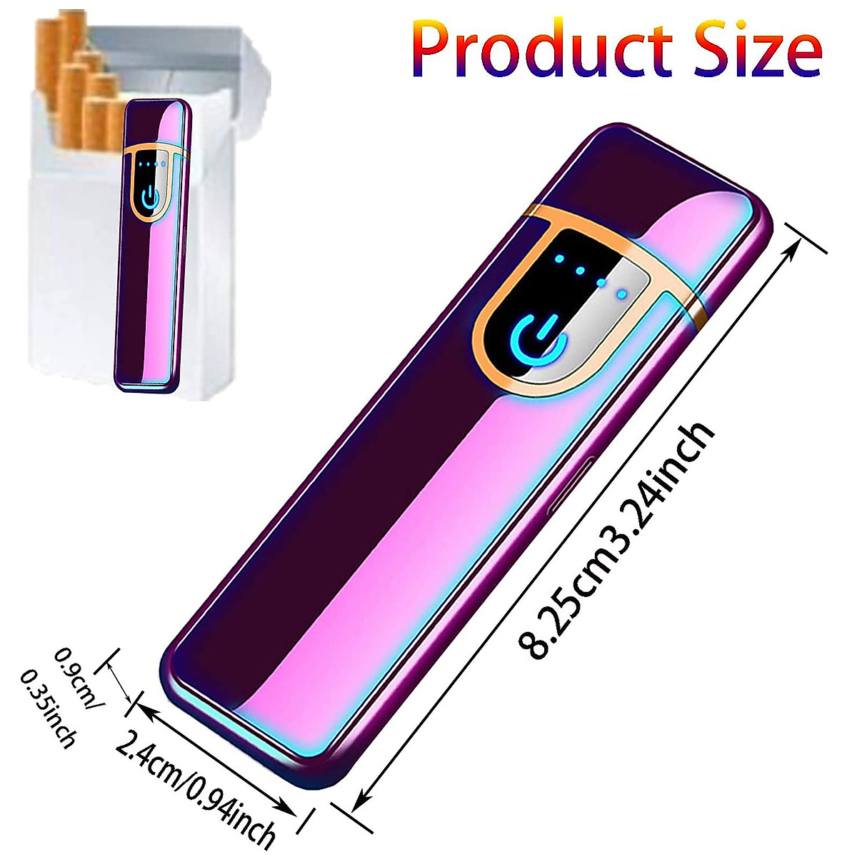 Electronic Lighter, Rainbow Ice Design USB Rechargeable Lighter Touch Ignition Cycle Charging Lighter,Windproof Plasma Lighter for Men, LED Battery Indicator Flameless Lighter Boyfriends Father Gifts