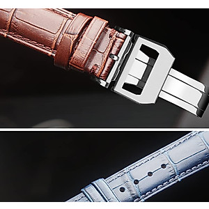 Replacement leather watch strap for IWC Portuguese curved men's watch belt Portuguese meter 7 pilot leather bracelet 22mm (22mm,Blue)