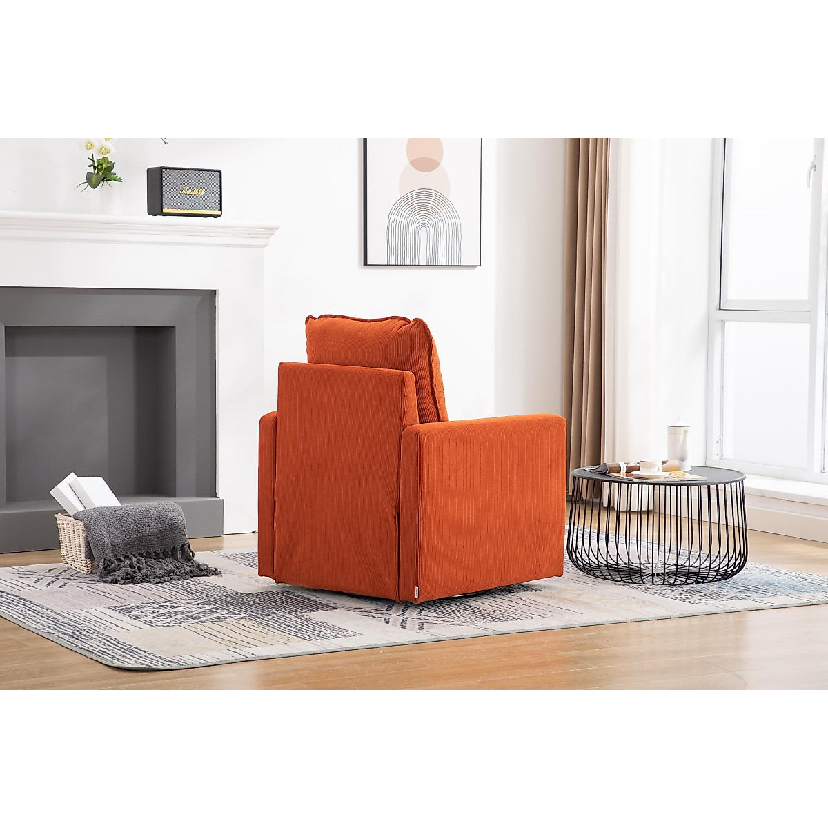 Wycian Sofa Desk Chair, Swivel Chair Base Velvet Orange with Removable Cushion Degree Seat Height 18.1" for Living Room Bedroom Dining Rooms Garden 1PC