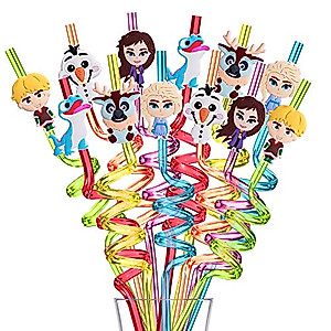 24 Frozens Elsa Straws with 2 Cleaning Brush 6 Designs Great for Birthday as Party Favors and Party Supplies