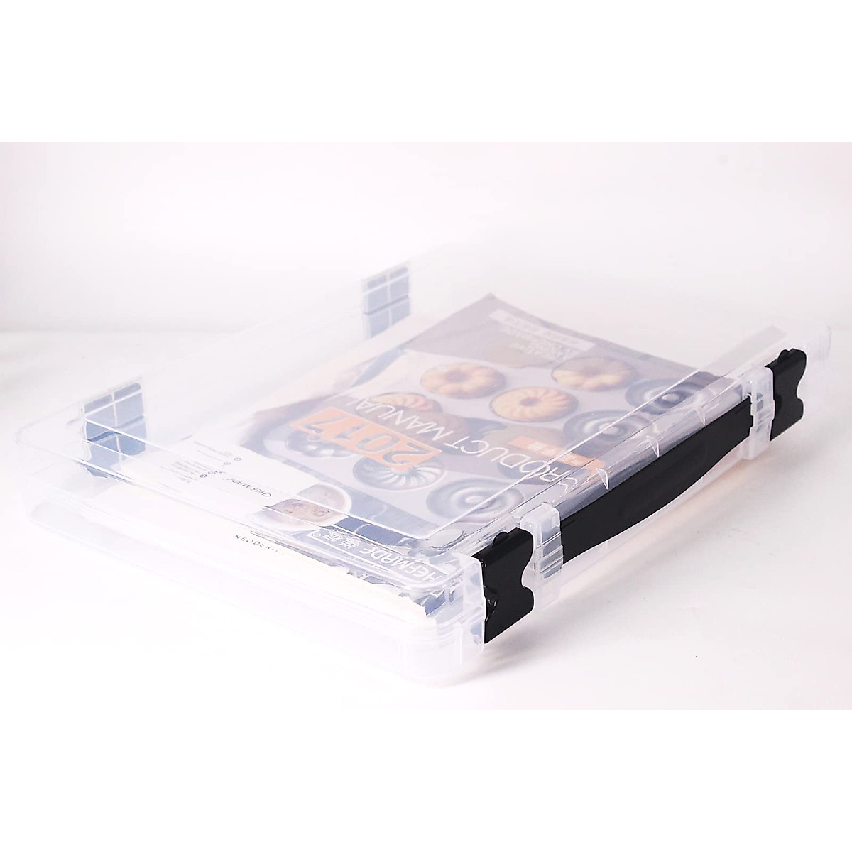 suituts 3 Pack Plastic Portable Project Case with Handle, Scrapbook Paper Storage Organizer Case, Art Craft Container Case Box, Plastic File Case for Document, Magazines Photos(14.2X10.6X2.2 Inch)