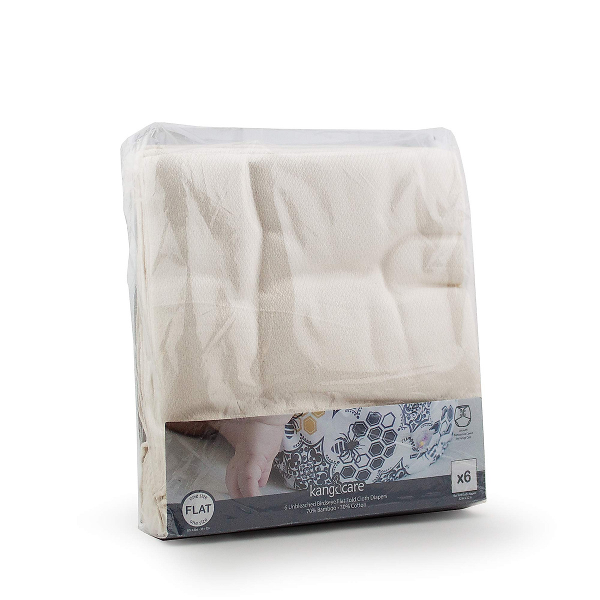 Kanga Care Reusable Unbleached Birdseye 70% Bamboo Rayon 30% Cotton Flat Fold Cloth Diapers (6pk) One Size 4-35+lbs