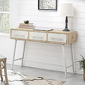 FirsTime & Co. Natural and White Berkeley Desk, Writing Desk, Compact Computer or Laptop Desk for Home Office, Wood and Metal, Modern, 47.25 x 17 x 31.75 inches