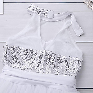 iEFiEL Kids Girls' Sequined Camisole Ballet Tutu Dress Ballerina Leotard Outfit Dance Wear Costumes White 5-6