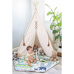 Hexagon Playpen Mat, Baby Play Mat, Fits Regalo Portable Play Yard 48 inch, Hiccapop 53”, Teepee mat, Play Pen mat 52”x45”, Hexagonal Play Mat, Non Slip Pat Mat (Camping in The USA)