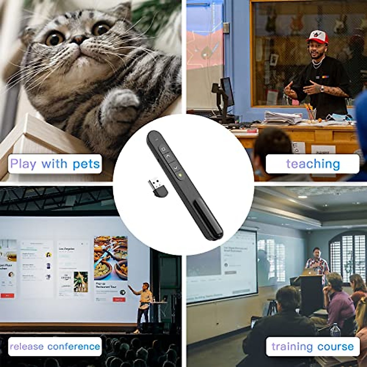 QUI Presentation Clicker, Hyperlink Volume Control Wireless Presenter,PPT PowerPoint Clicker, RF 2.4GHz USB Presentation Remote Control PowerPoint Presentation Clicker for Keynote/PPT/Mac/PC