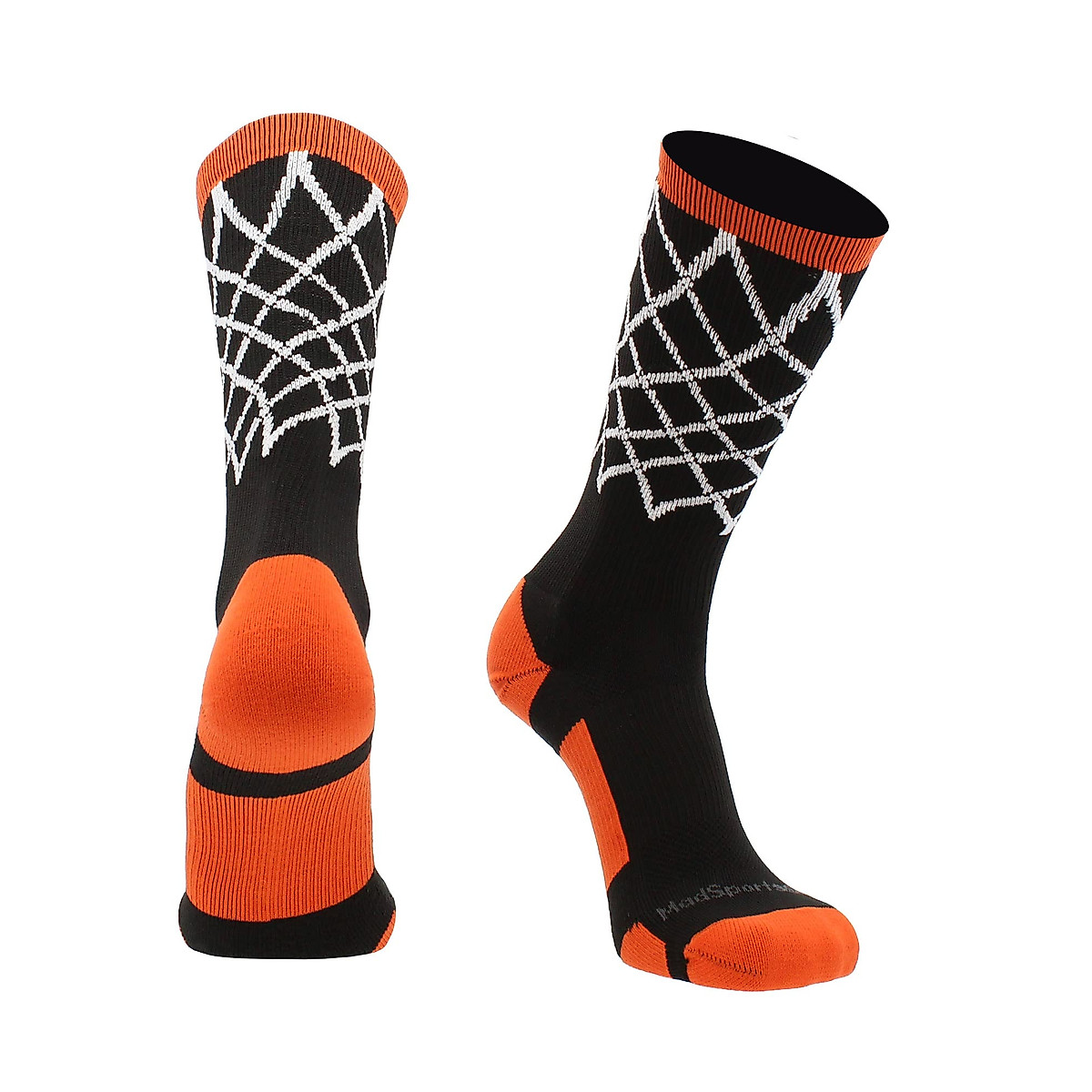 MadSportsStuff Crew Length Elite Basketball Socks with Net (Black/Orange, Medium)