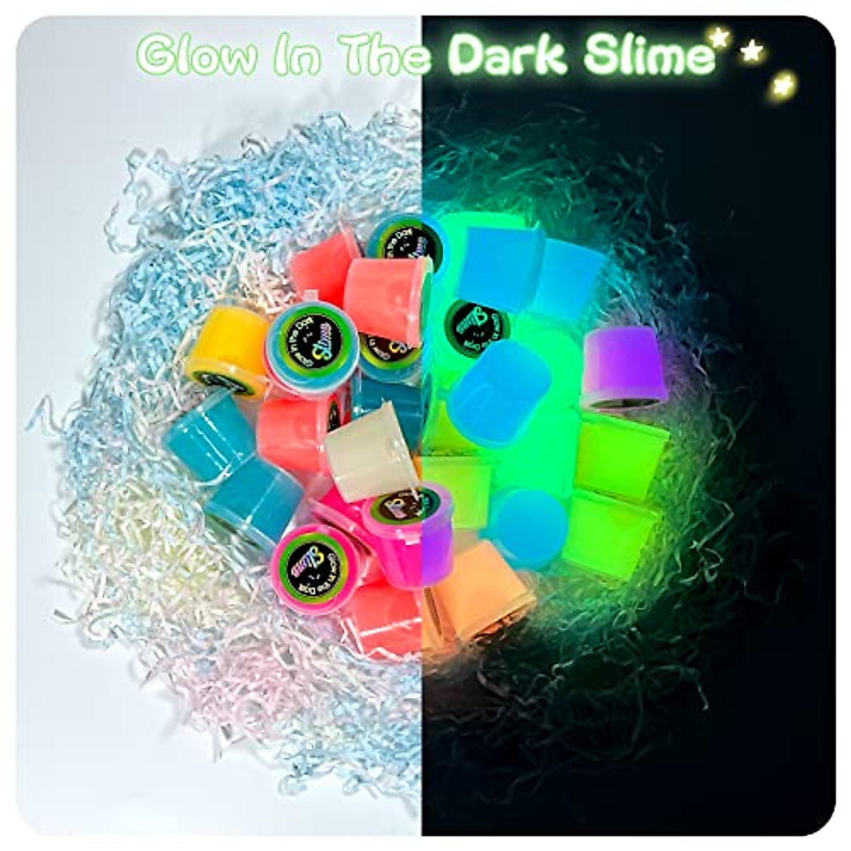 30 Pack Glow in The Dark Slime Kit, Mini Slime Party Favors, Crystal Galaxy Slime with with Multi Colors - Blue, Pink, Yellow, Orange etc. Birthday Gift, Play Education for Kids Girls and Boys