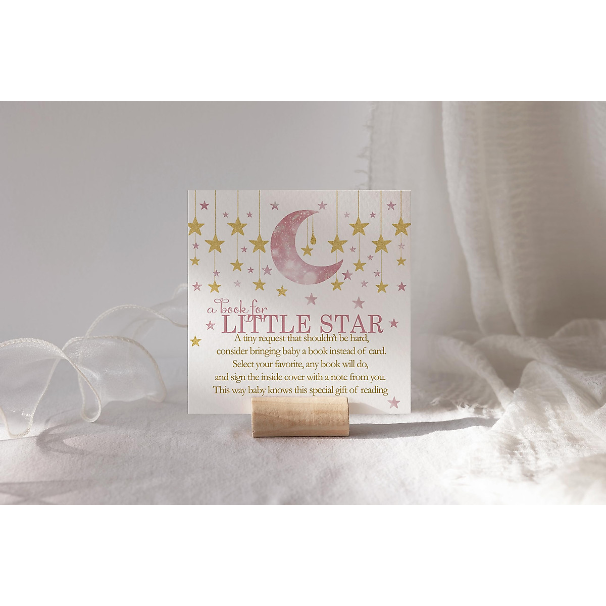 Twinkle Little Star Baby Shower Invitation Bundle Set Includes Blank Girls Invites with Envelopes Diaper Raffle Tickets Bring a Book Insert Cards (25 of Each) Celestial Themed Party Supplies