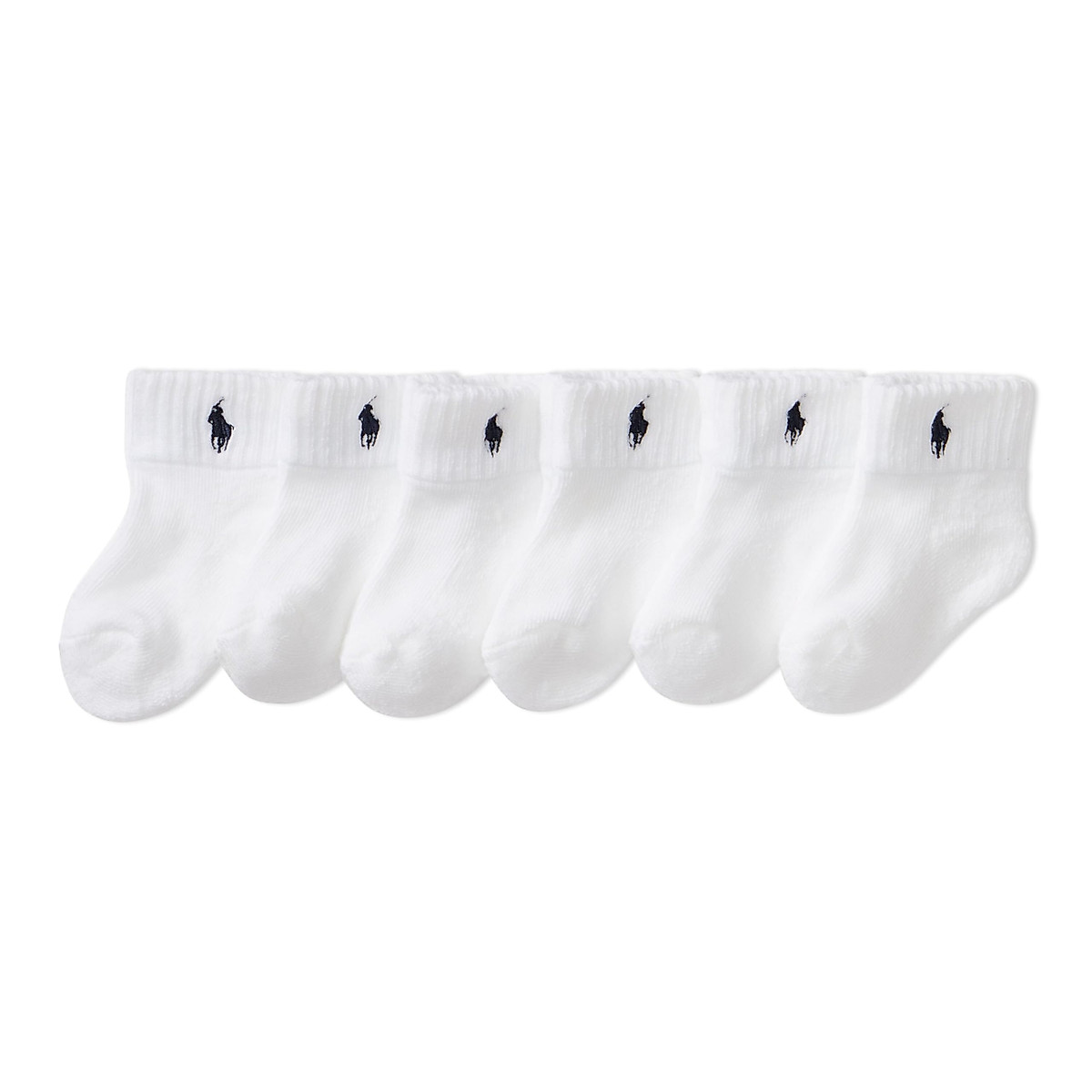 Polo Ralph Lauren Baby Boys Classic Ankle Socks 6 Pair Pack Soft Stretchy Yarn & Stay Up Top Quarter-Length Sport, White Black Pony, 18-24 Months US