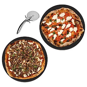 2-Pack Ceramic Pizza Stones - Make Restaurant-Quality Pizza Right at Home - Easy to Use - Durable up to 500℉ - 100% Black Cordierite - 11.75” Diameter