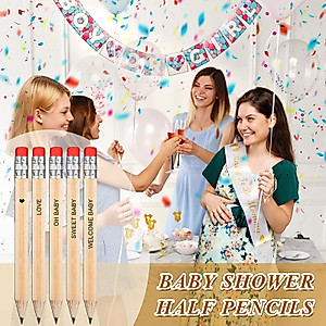 Crtiin 50 Pieces Baby Shower Pencils for Games Mini Golf Half Pencils, Presharpened with Erasers, 4 Inch(Wood Color,Simple Style)