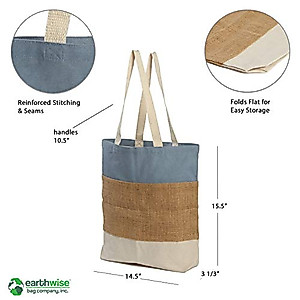 Earthwise Reusable Grocery Bags Color Cotton Canvas Blank Shopping Totes Sturdy 14.5" W x 15" H x 3" D (Pack of 6)