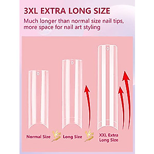 LIONVISON 504PCS NO C CURVE Clear Nail Tips for Acrylic Nails Professional, 3XL Extra Long Flat Tapered Square Nail Tips, 12 Sizes Half Cover Straight French Fake Nail Tips for Nail Salons Home