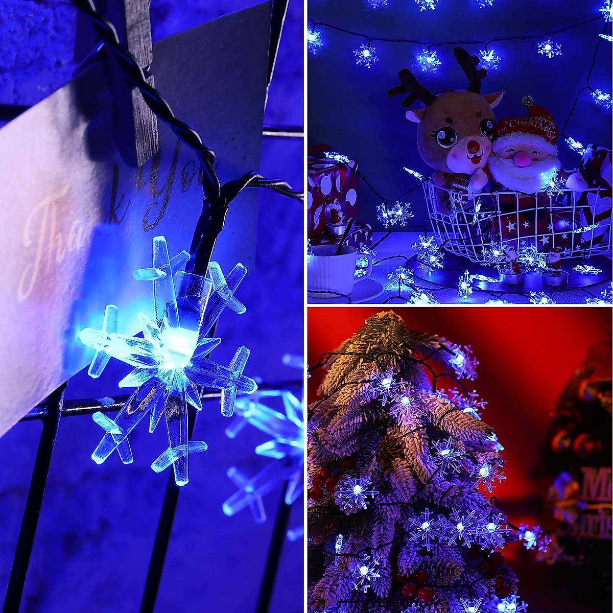 Snowflake Solar String Lights, 50LED 23ft 8 Modes Waterproof Solar Powered String Fairy Lights for Patio Home Gardens Outdoor Holiday Christmas Tree Party Decorations (Blue)