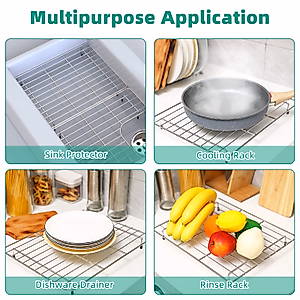 Dreyoo Sink Racks Compatible with Kohler Whitehaven K-6486 and K-6487 Sink, 304 Stainless Steel Sink Protectors for Kitchen Sink with 9 Additional Rubber Feet, 14.68 x 23 x 1.61 in (Classic Style)