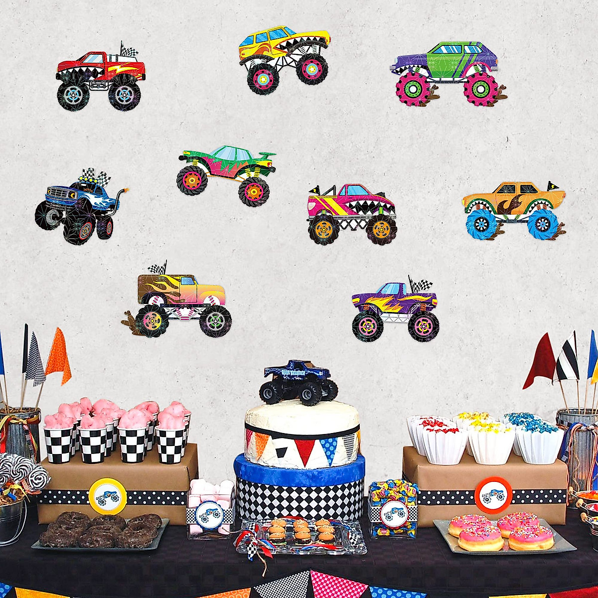 Haooryx 45 Sheet Make Your Own Monster Truck Stickers Truck Make-a-Face Holographic Sticker Car DIY Shiny Stickers Games for Kid Fun Craft Project Monster Truck Themed Birthday Party School Supplies