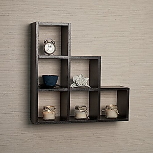 Danya B Stepped Six Cubby Decorative Black Wall Shelf
