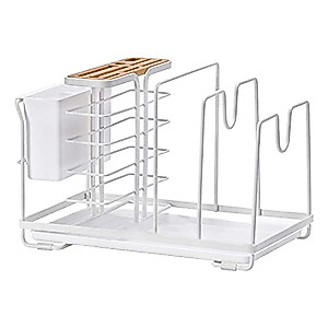 Sifanhao Expandable Pot Rack Organizer Shelf Expandable Cookware Organizer Baking Pan Organizer Kitchen Pot Lid Rack Organizer (White)