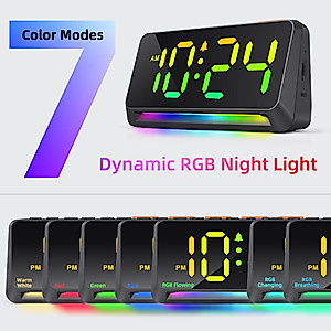 XKX Dynamic RGB Clock - Extra Loud Digital Alarm Clock for Bedroom, Heavy Sleepers, Adults, Kids, Small Bedside Desk Clock with RGB Night Light, LED Display, USB Charger - Cool Black