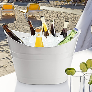 ZEAYEA 4 Pack Beverage Tub, 18L Plastic Beer Bottle Bucket with Handles, White Party Tub for Drinks, Plastic Ice Bucket for Wine Beer Bottle Cooler