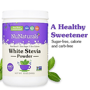 NuNaturals White Stevia Powder, Plant-Based Sugar Substitute, Zero Calorie Sweetener, 12 oz